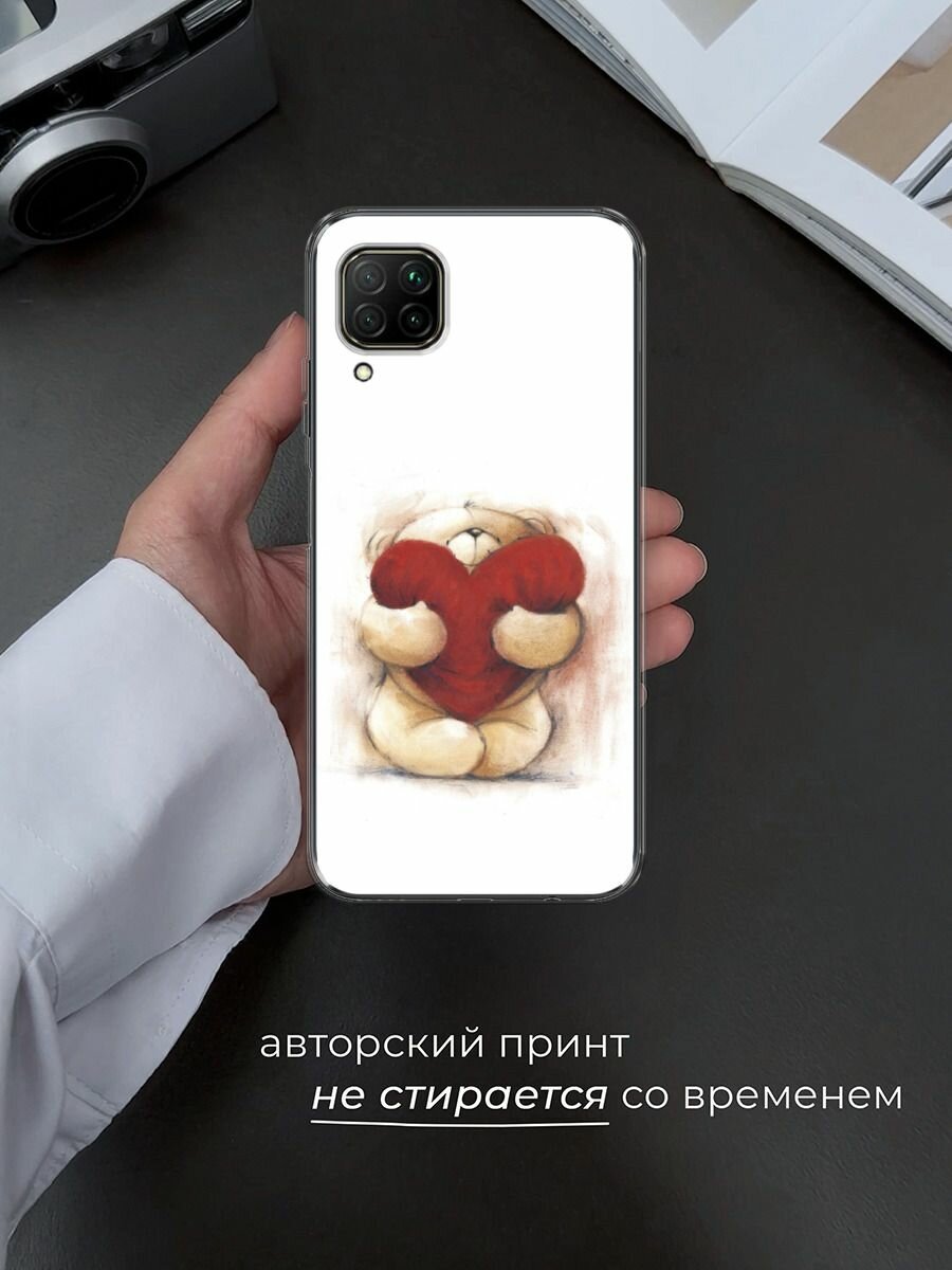 Чехол на Honor 30S Global/Huawei P40 Lite 5G/Nova 7 SE с принтом "Мишка с сердцем 1" — фото 1