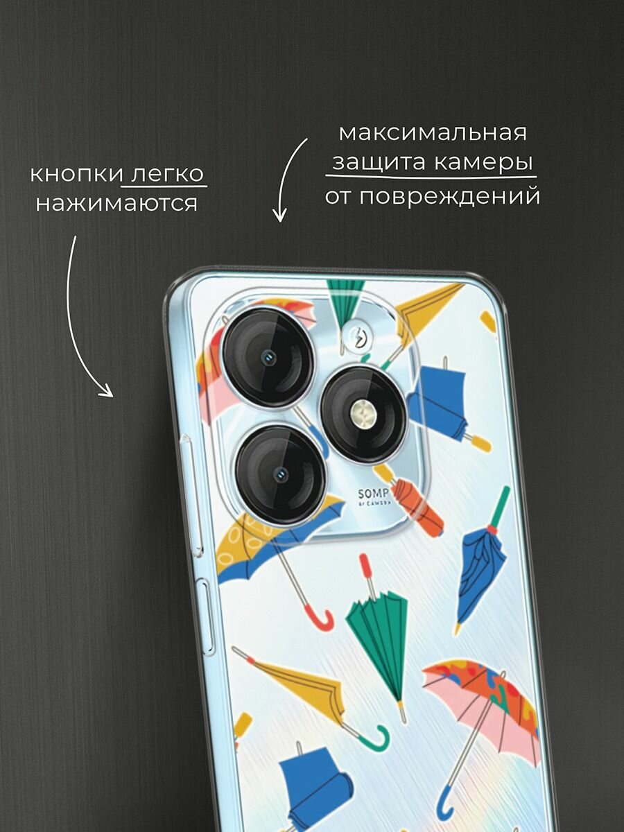 Чехол на Itel P55 / Ител Р55 с принтом "Зонты паттерн", прозрачный — фото 1