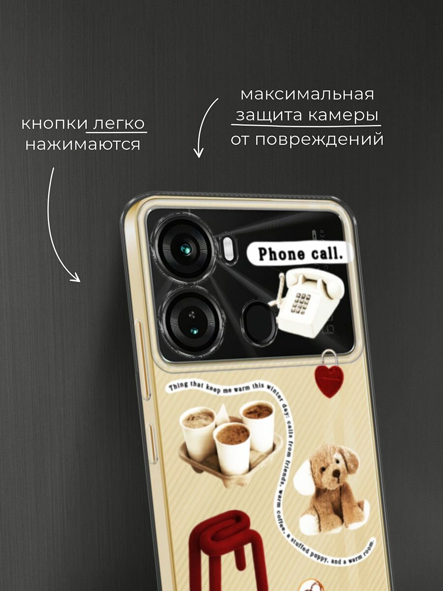 Чехол на Itel P40 / Ител P40 с принтом "Phone call", прозрачный — фото 1