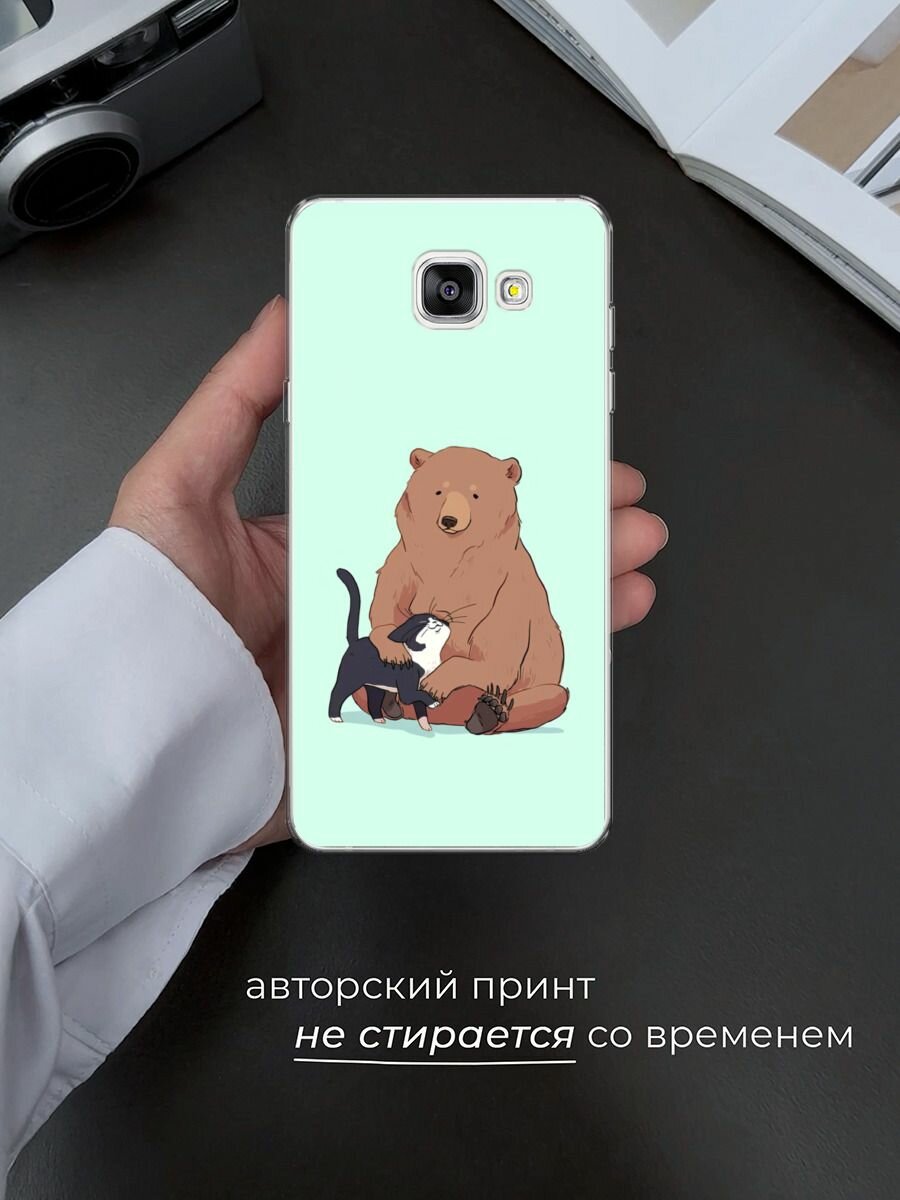 Чехол на Samsung Galaxy A5 2016 / Самсунг Галакси А5 2016 с принтом "Медведь и кошка дружба" — фото 1