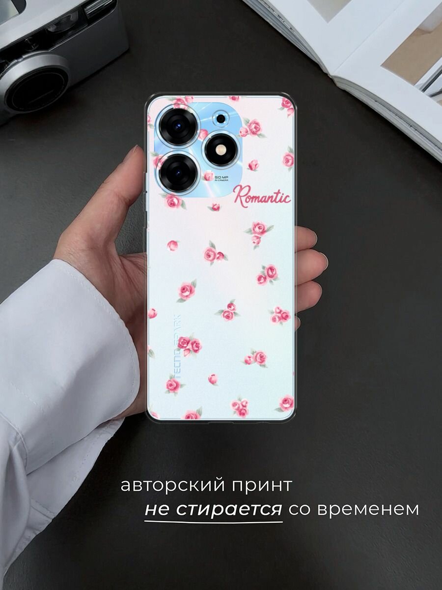 Чехол на Tecno Spark 10 Pro / Текно Спарк 10 Про с принтом "Romantic 2", прозрачный — фото 1