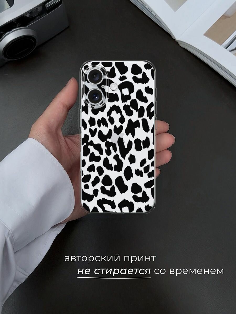 Чехол на Apple iPhone 16 / Айфон 16 с принтом "Леопардовый паттерн", прозрачный — фото 1