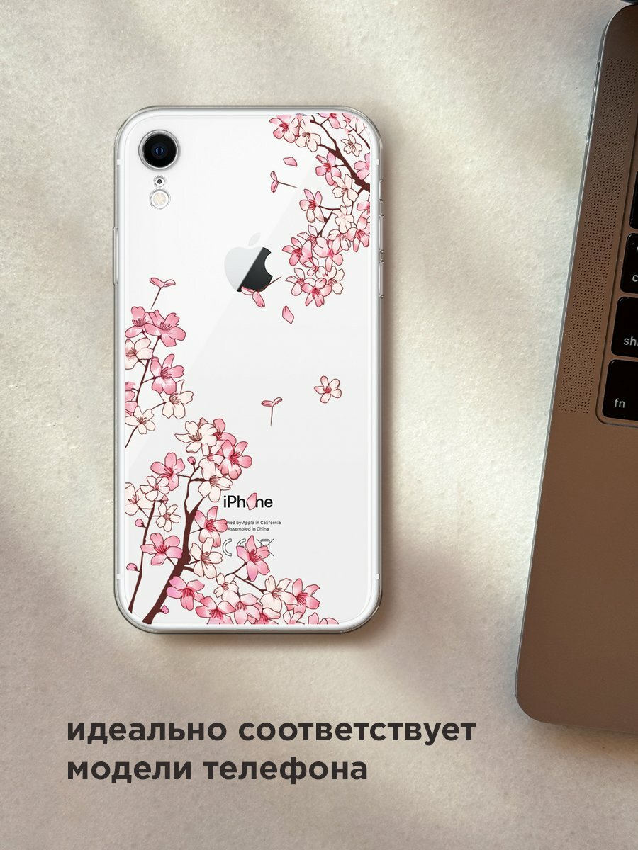 Чехол на Apple iPhone XR / Айфон XR с принтом "Ветви сакуры 1", прозрачный — фото 1