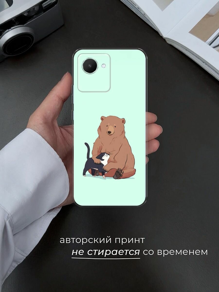 Чехол на Realme C30 / Реалми C30 с принтом "Медведь и кошка дружба" — фото 1