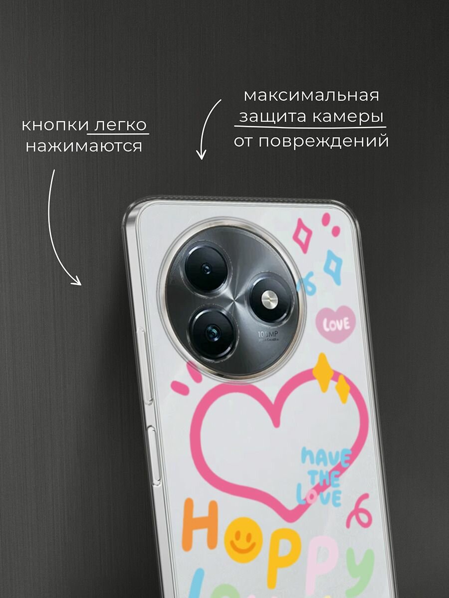 Чехол на Itel S24 / Ител S24 с принтом "Happy lovely", прозрачный — фото 1
