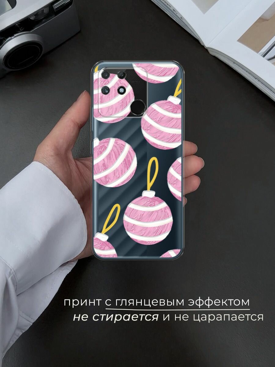Чехол на Realme Narzo 50A / Реалми Нарзо 50A с принтом "Розовые новогодние шарики 3" — фото 1