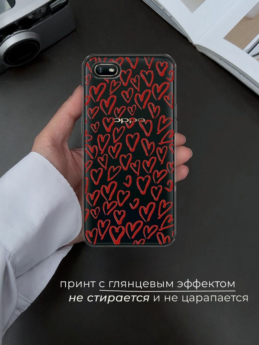 Чехол на Oppo A1k / Оппо А1к с принтом "Легкие бордовые сердечки" — фото 1