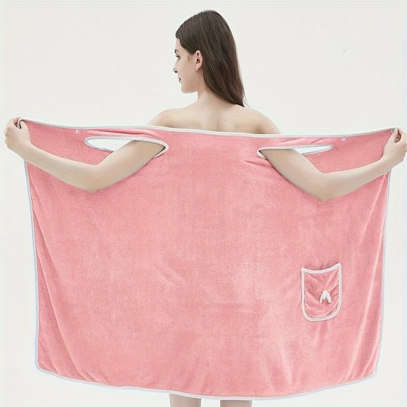 1 Носимое банное полотенце, коралловое бархатное банное платье для взрослых с карманами, впитывающий быстросохнущий халат с карманами