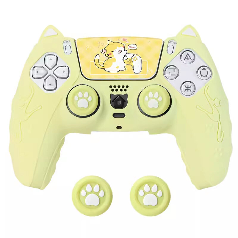 Силиконовый чехол для контроллера PS5 LONGPEAN Controller Case Set с наклейкой кошачья лапа Purple