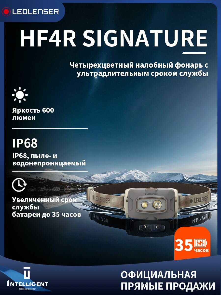 LED Lenser HF4R Signature Высокоинтенсивный налобный фонарь, водонепроницаемый, четырехцветная RGB-подсветка