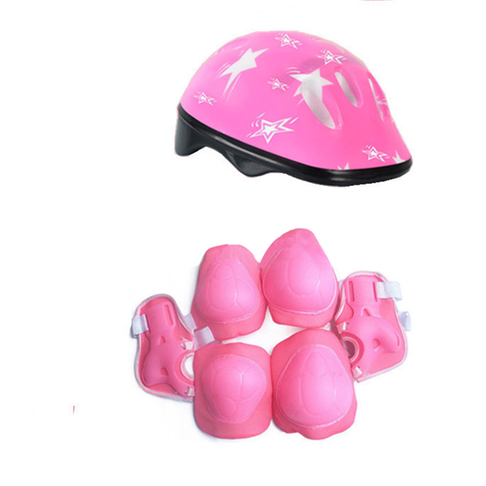 7Pcs Kids Skateboard Protection Kit PVC Helmet Knee Elbow Wrist Pad for Skating Cycling Pink