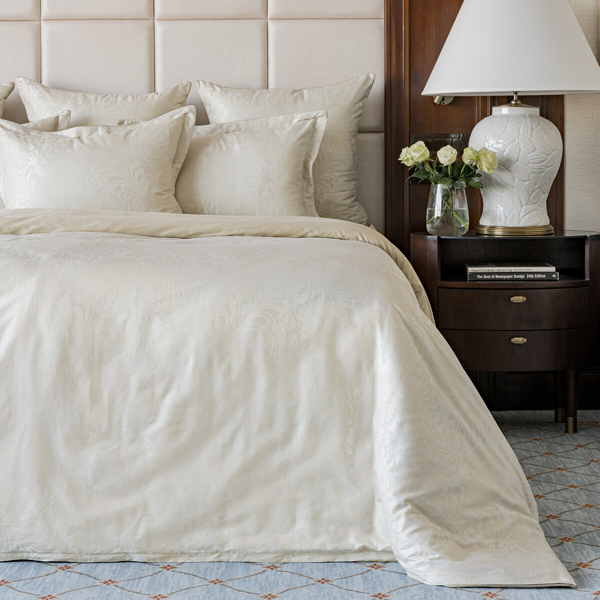 Постельное бельё сатин жаккард адриана бежевый/adriana biege, размер евро макси (200x220)