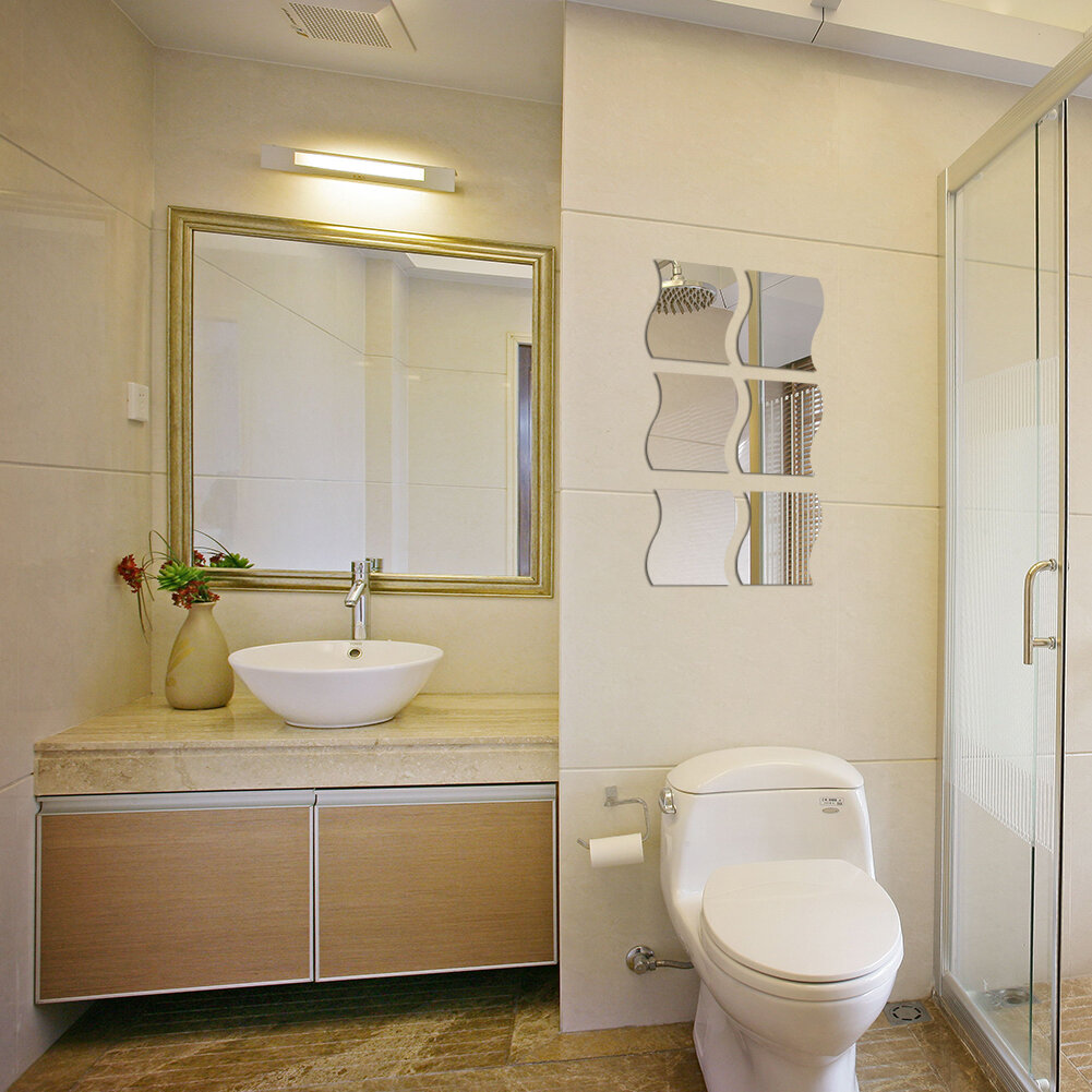 6шт 3D волна зеркало стикер стены самоклеющиеся украшения дома