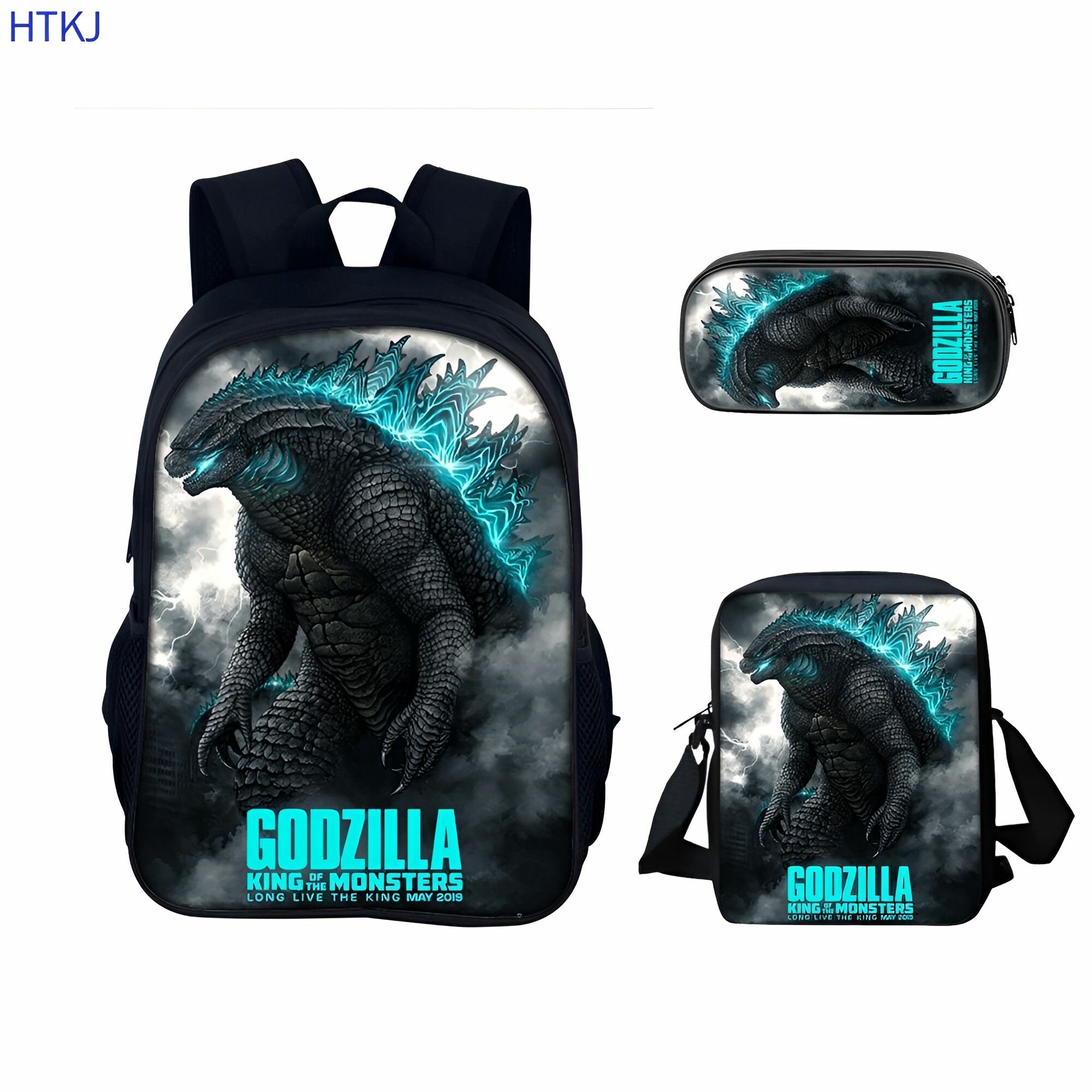 Рюкзак комплект из трех предметов с рисунком аниме Годзилла подходит для взрослых и детей