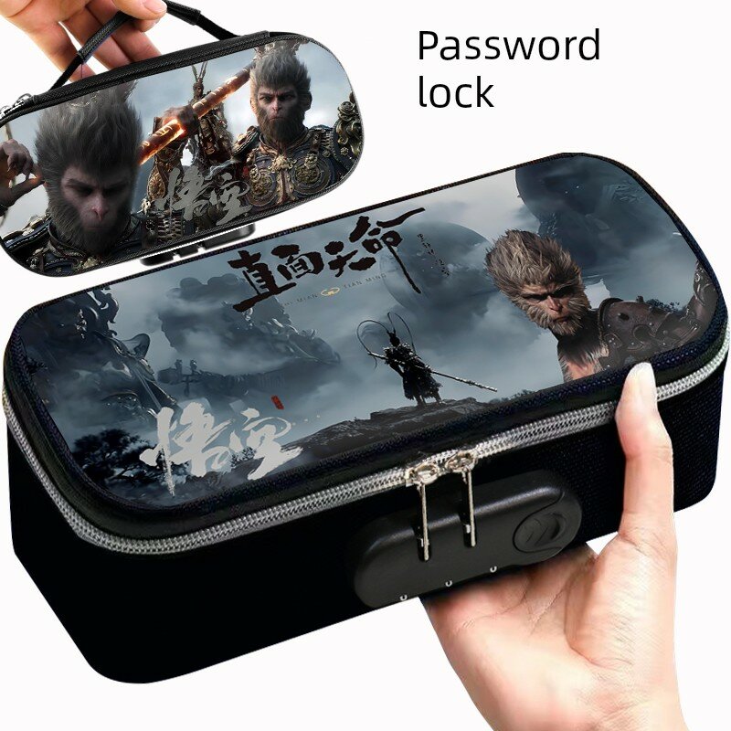 Пенал Black Myth: Wukong с кодовым замком для мальчиков, четырехслойный портативный пенал, грязеотталкивающий,