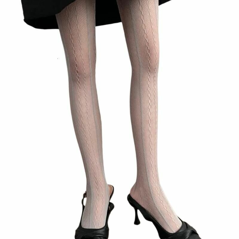 Чулки в бриллиантовую клетку-серая Дырочка