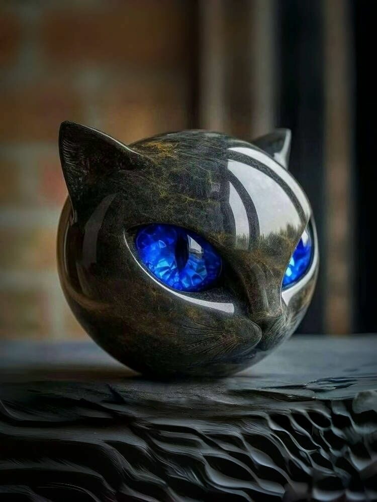 Статуя черной кошки, глаза из драгоценных камней, украшение на Хэллоуин