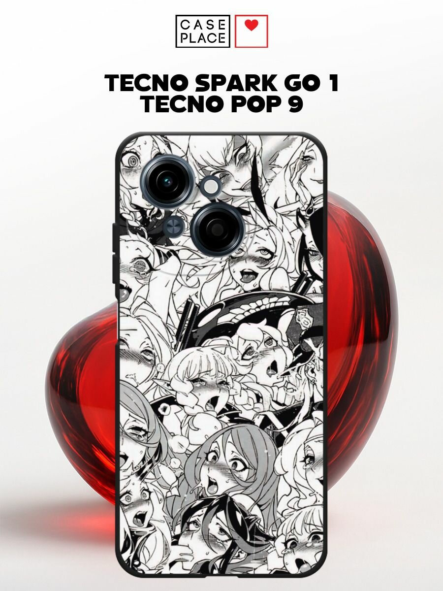 Черный матовый чехол на Tecno Spark Go 1/Pop 9 / Текно Спарк Го 1/Поп 9 с принтом Ахегао манга тян