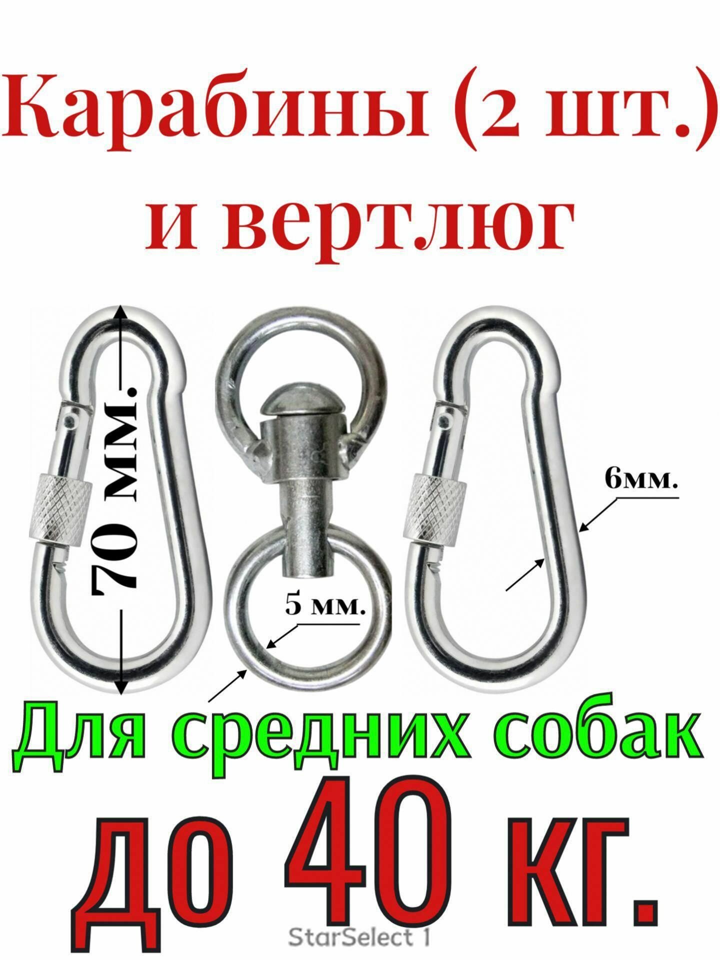 Карабины и вертлюг для собак до 40 кг. Фурнитура для ошейников и поводков