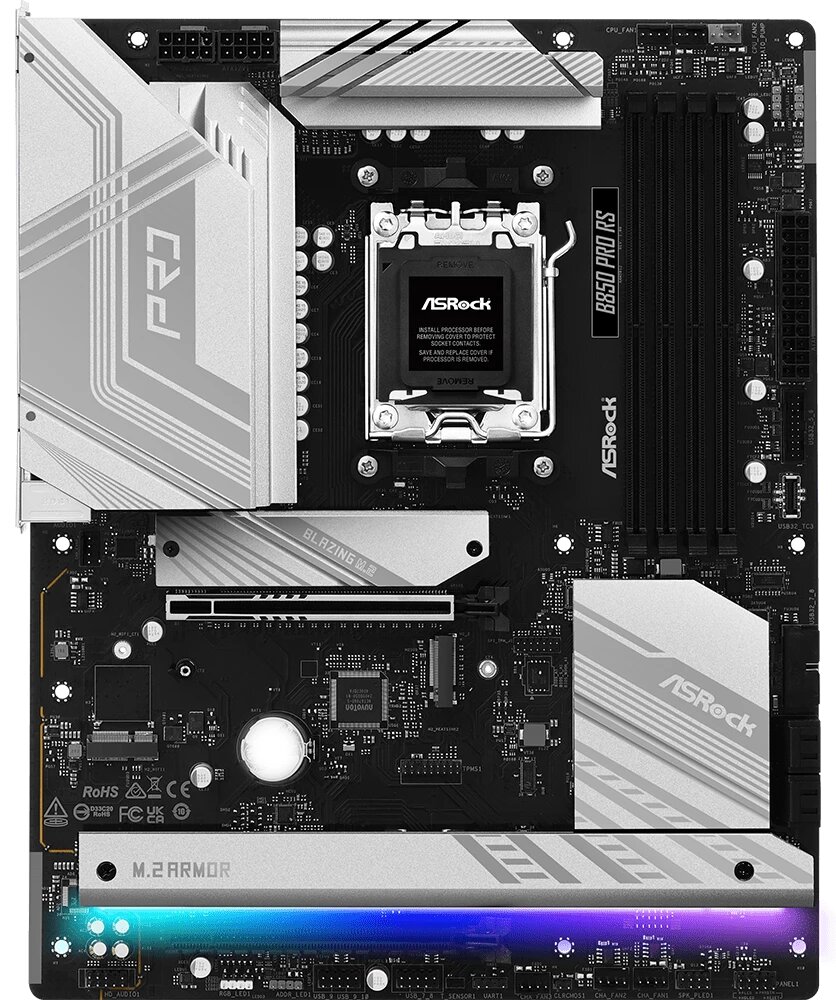 B850 Pro RS / Материнская плата ASRock B850 Pro RS (AM5, AMD B850, 4xDDR5-7200 МГц, 2xPCI-Ex16, 4xM