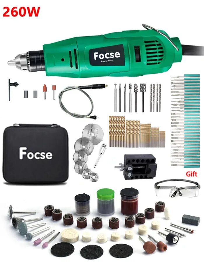 Гравер электрический мощный 260 ВТ, 30000 об/мин, с ключевым патроном 0.5-6 мм / Бор машинка электрическая / Мини дрель