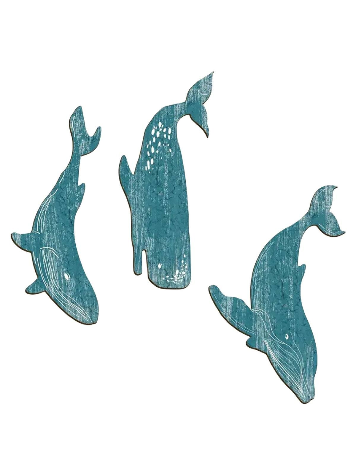 Набор из 3 деревянных украшений "Голубой кит", гобелены для прибрежных стен, просты в установке