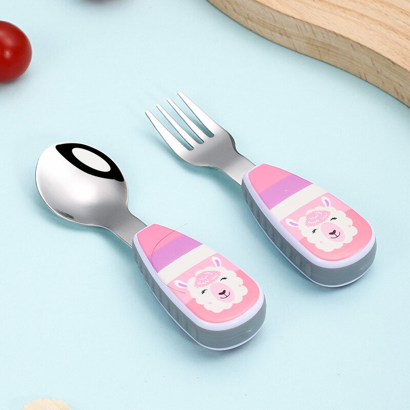 Набор детских ложек и вилок из нержавеющей стали 304 с дизайном овцы для приема пищи малыша, 1 комплект