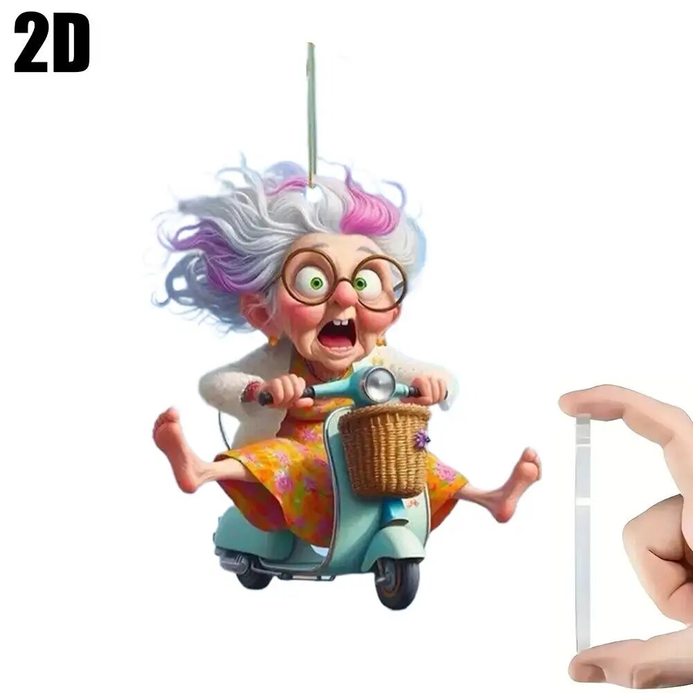 2D плоский акриловый автомобиль бабушка на мотоцикле брелок зеркало заднего вида подвесной кулон C