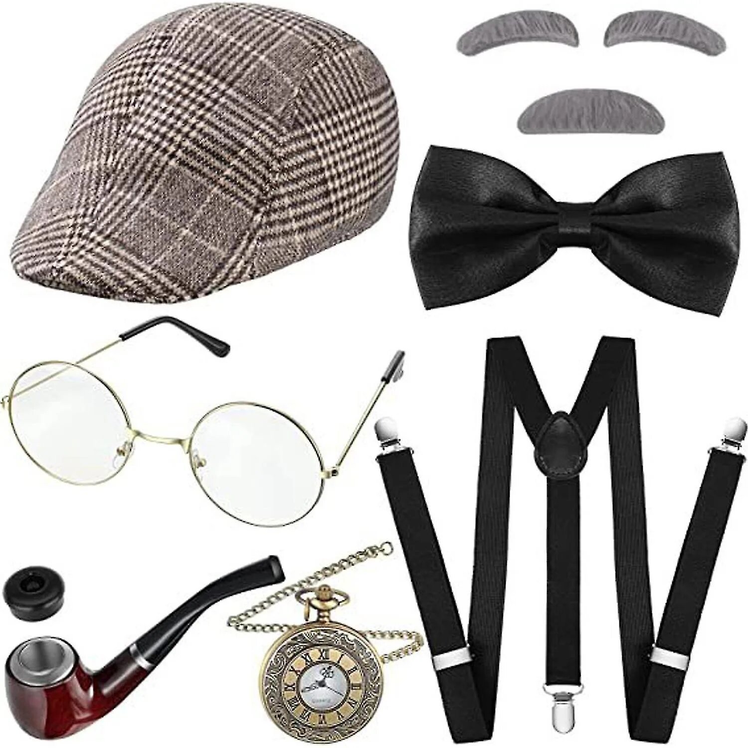 Мужской гангстерский костюм Гэтсби 1920-х годов, газетбон, джаз, танцевальная вечеринка, выпускной, косплей, шоу, дедушка, комплект аксессуаров, 1 комплект, ковбойские кепки, шляпа