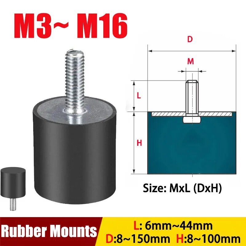 1 шт. VV/VP/VD/VE-тип наружная резьба резиновый амортизатор Crash Pad M3 M5 M6 M8 M10 M12 M16 демпфер антивибрационное изоляционное крепление M6x18 (D25xH30, VE