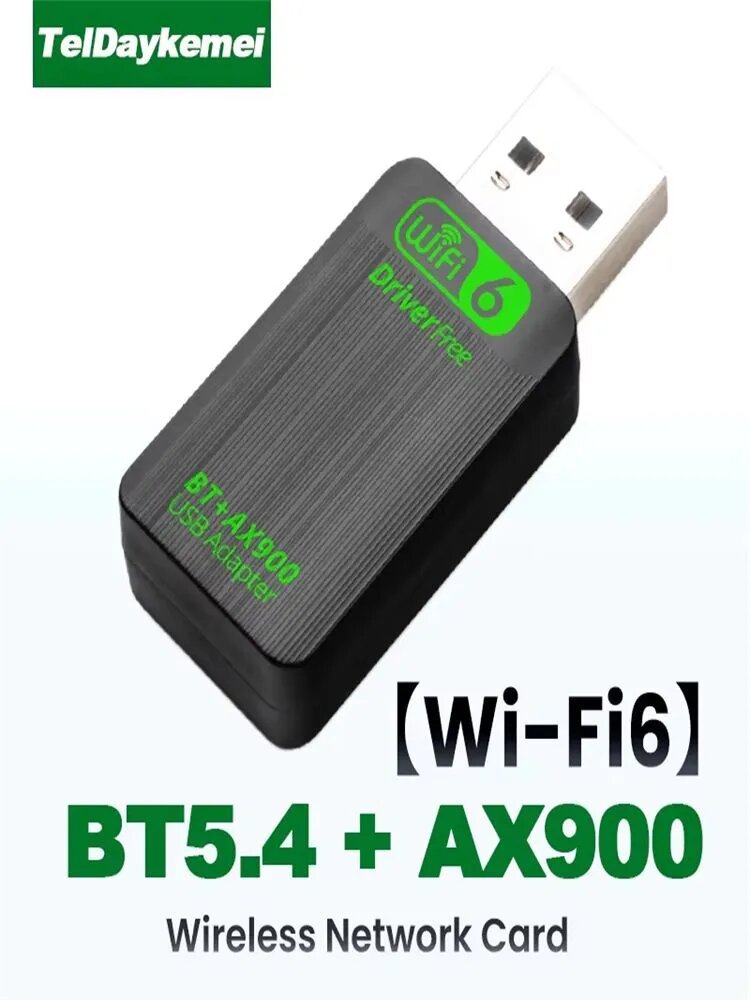 USB WiFi 6 адаптер 600 Мбит/с Bluetooth 5.4 AX900 2-в-1 адаптер двухдиапазонный 2.4G и 5 ГГц без драйверов Windows 10/11 для ноутбука/ПК беспроводная локальная карта