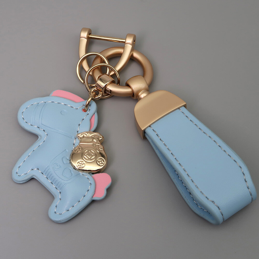 Быстро обогатите себя, брелок для ключей с узором маленькой овечки, кожаный брелок с маленькой лошадкой, интернет-знаменитость, парный брелок с жемчугом и золотом