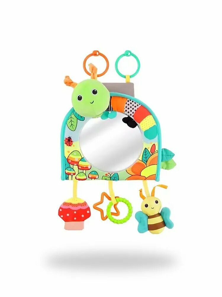 Подвесная игрушка с прорезывателем и зеркалом для колясок и кроваток, Гусеница