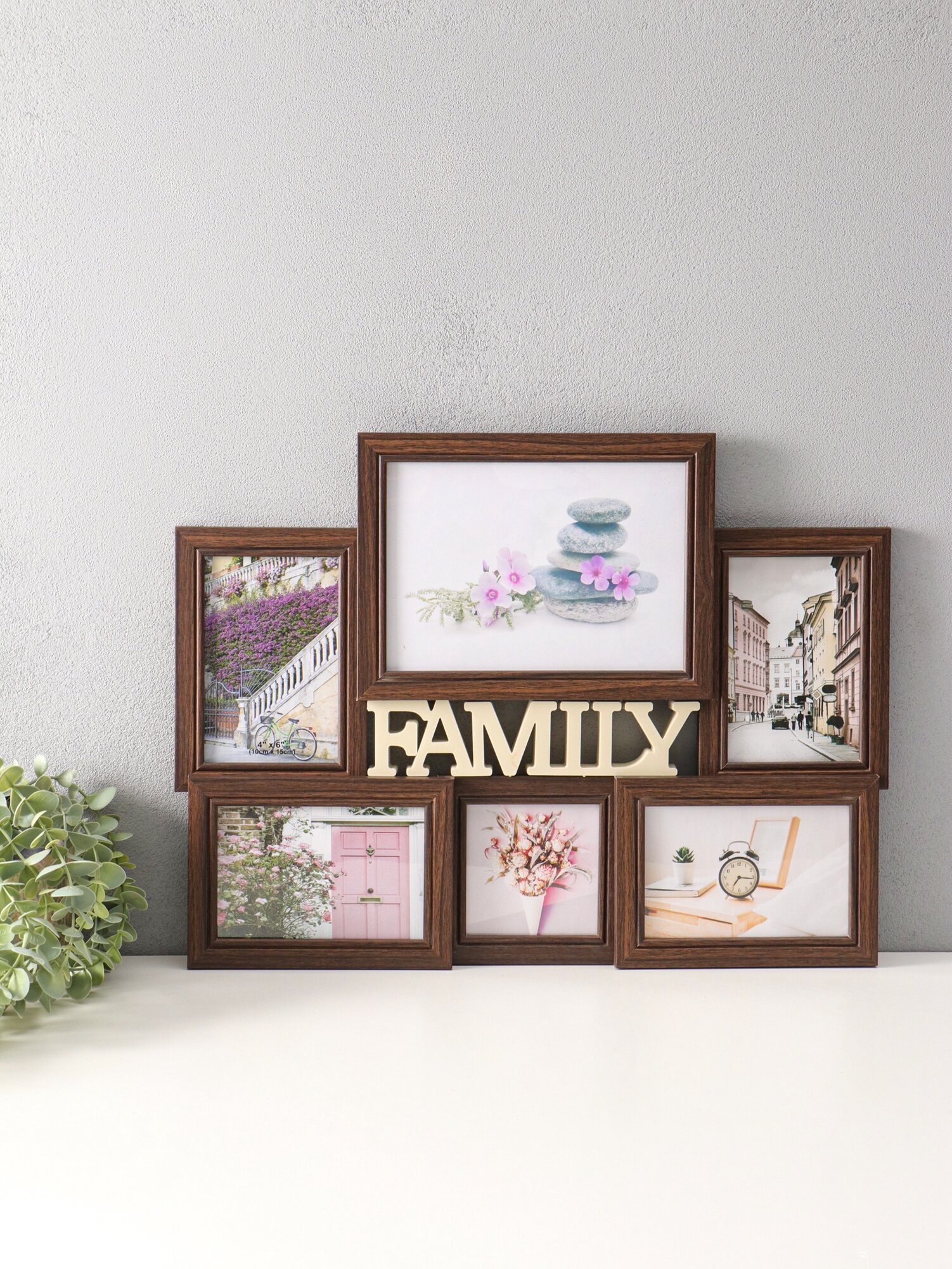 Фоторамка - коллаж на 6 фото 10×10 см, 10×15 см, 15×20 см «Семья», пластик под т. дерево, 49×36 см