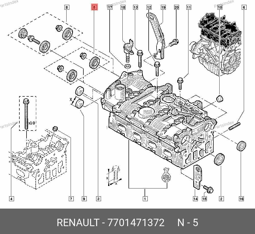 Комплект сальников распредвала двигателя F4P до 02 г. в, RENAULT 7701471372