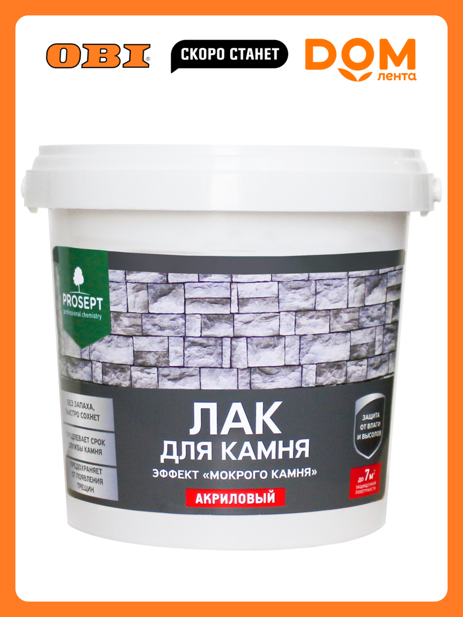 Лак PROSEPT, для камня, акриловый, бесцветный, глянцевый, 0,9 л