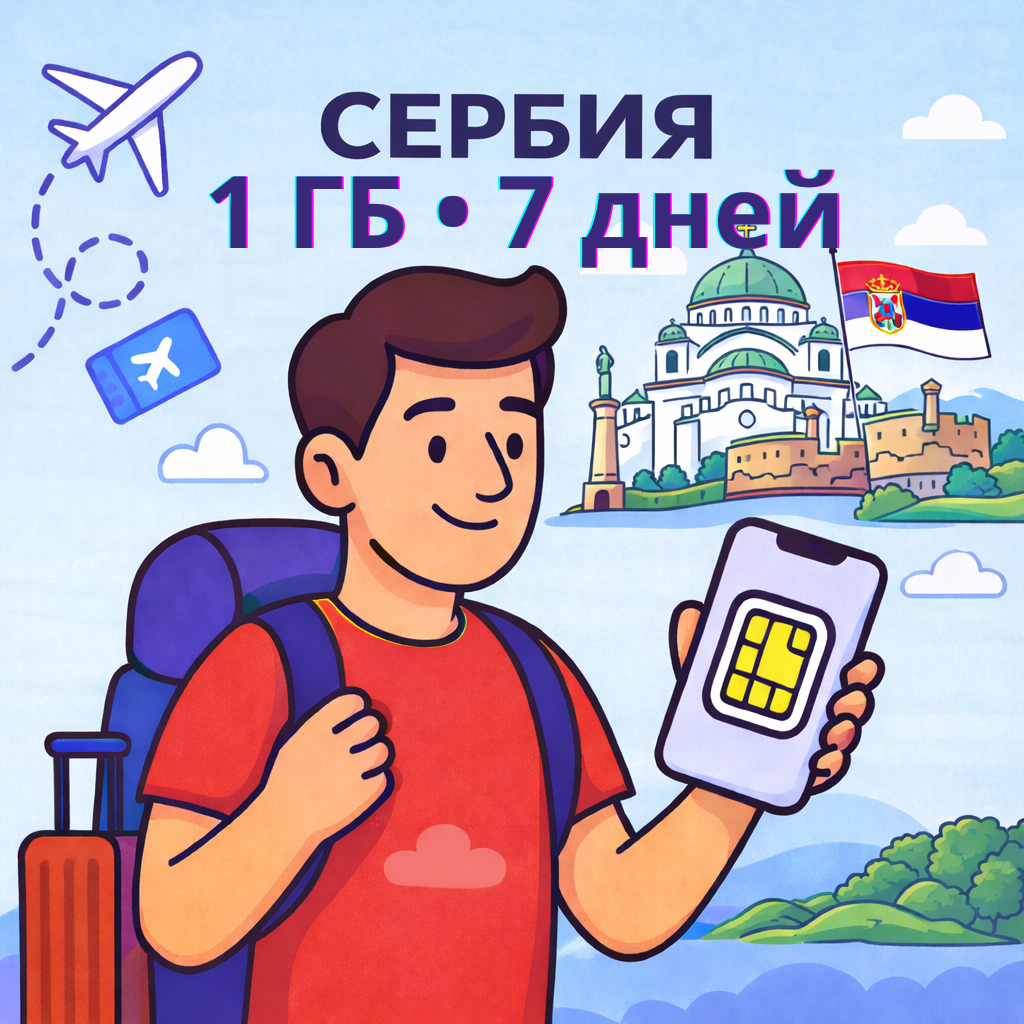 ESIM Сербия • Интернет • 1 ГБ на 7 дней • 5G/4G • Для телефона и планшета