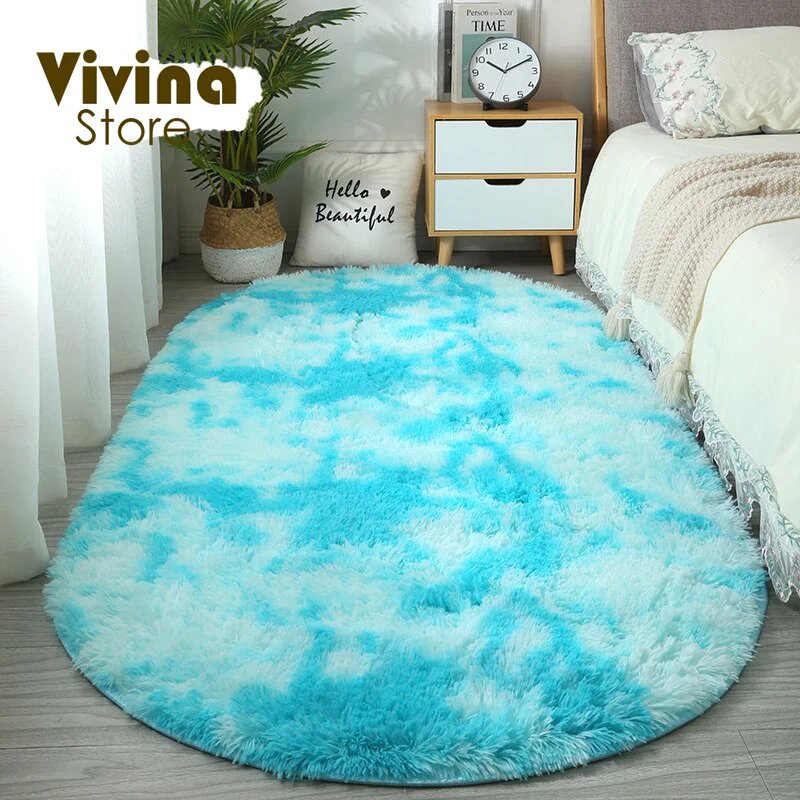 Радужный плюшевый ковер WESSD Бирюзовый, 160x200cm, 5