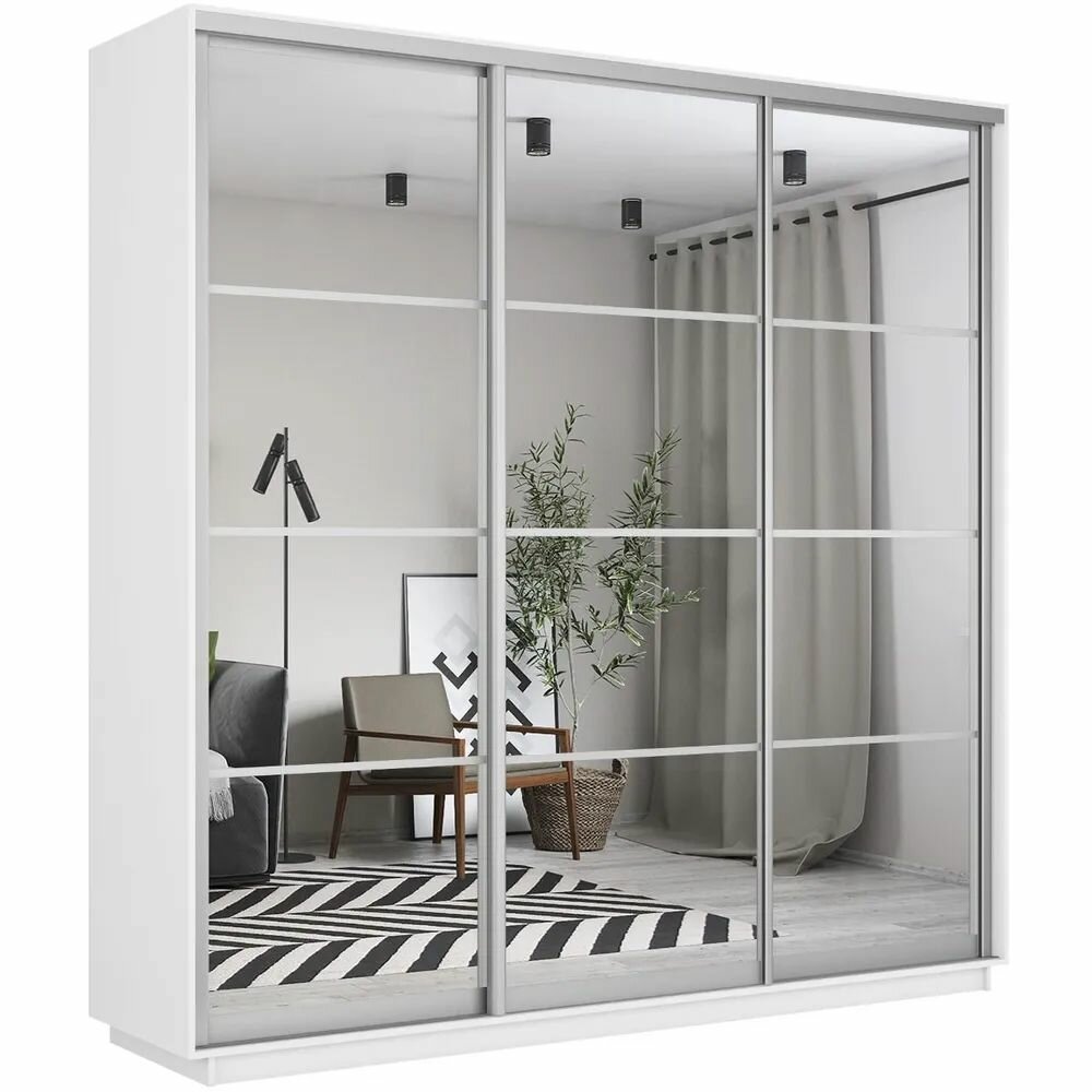 Шкаф-купе Флорида 3дв. (Зеркало) профиль серебро, 180х60х220 см. Белый снег