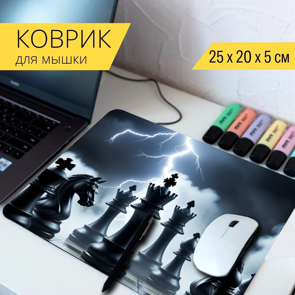 Коврик для мыши с принтом "Доска, фигуры, конь шахматы шахматный клуб" 25x20см.
