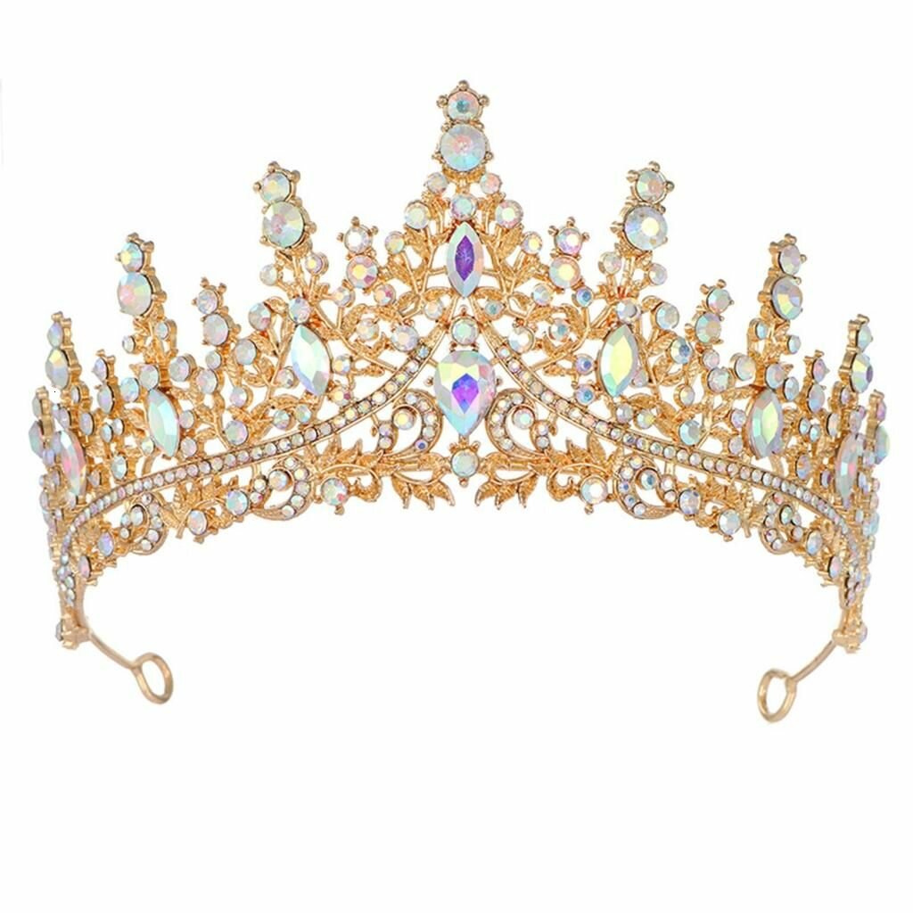 Женская вечерняя прическа с короной и стразами, Золотой бриллиант AB