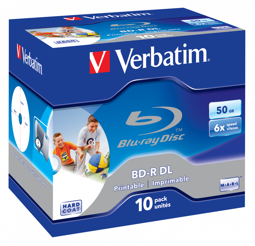 Диск оптический Verbatim BD-R DL 6x 50GB HardCoat Wide Inkjet Printable no ID, Jewel Case, 10 шт.