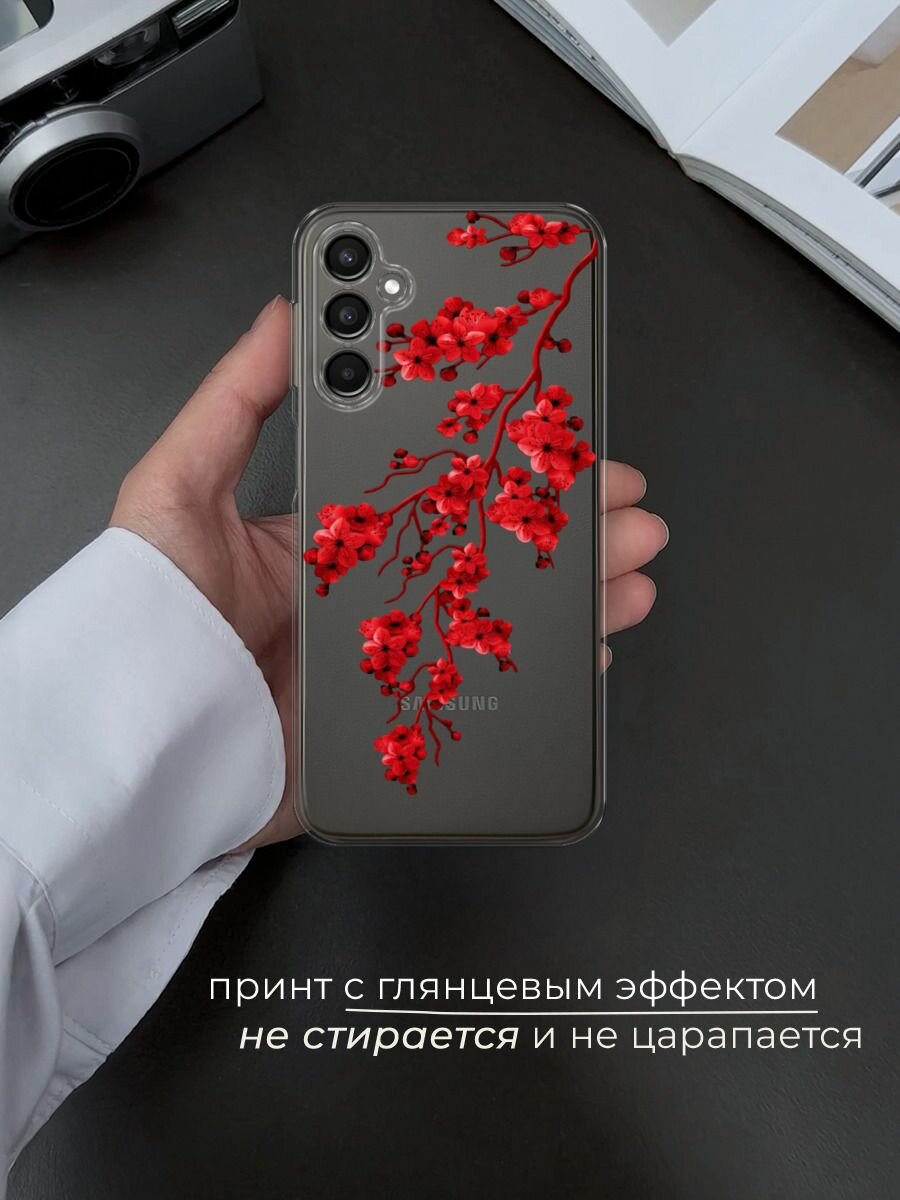 Силиконовый чехол на Samsung Galaxy A24 / Самсунг Галакси A24 с принтом Красная веточка сакуры — фото 1