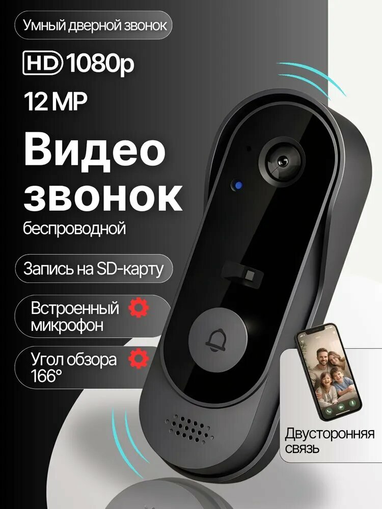 Видеоглазок дверной с камерой и Wi-Fi, видеодомофон с записью