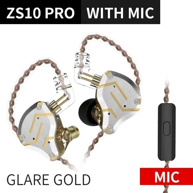Наушники KZ ZS10 PRO, гибридные наушники-вкладыши 4BA + 1DD, наушники IEM для аудиофилов с басовой музыкой HIFI, Проводная гарнитура для спортивных игр с шумоподавлением,2-контактные съемные мониторы