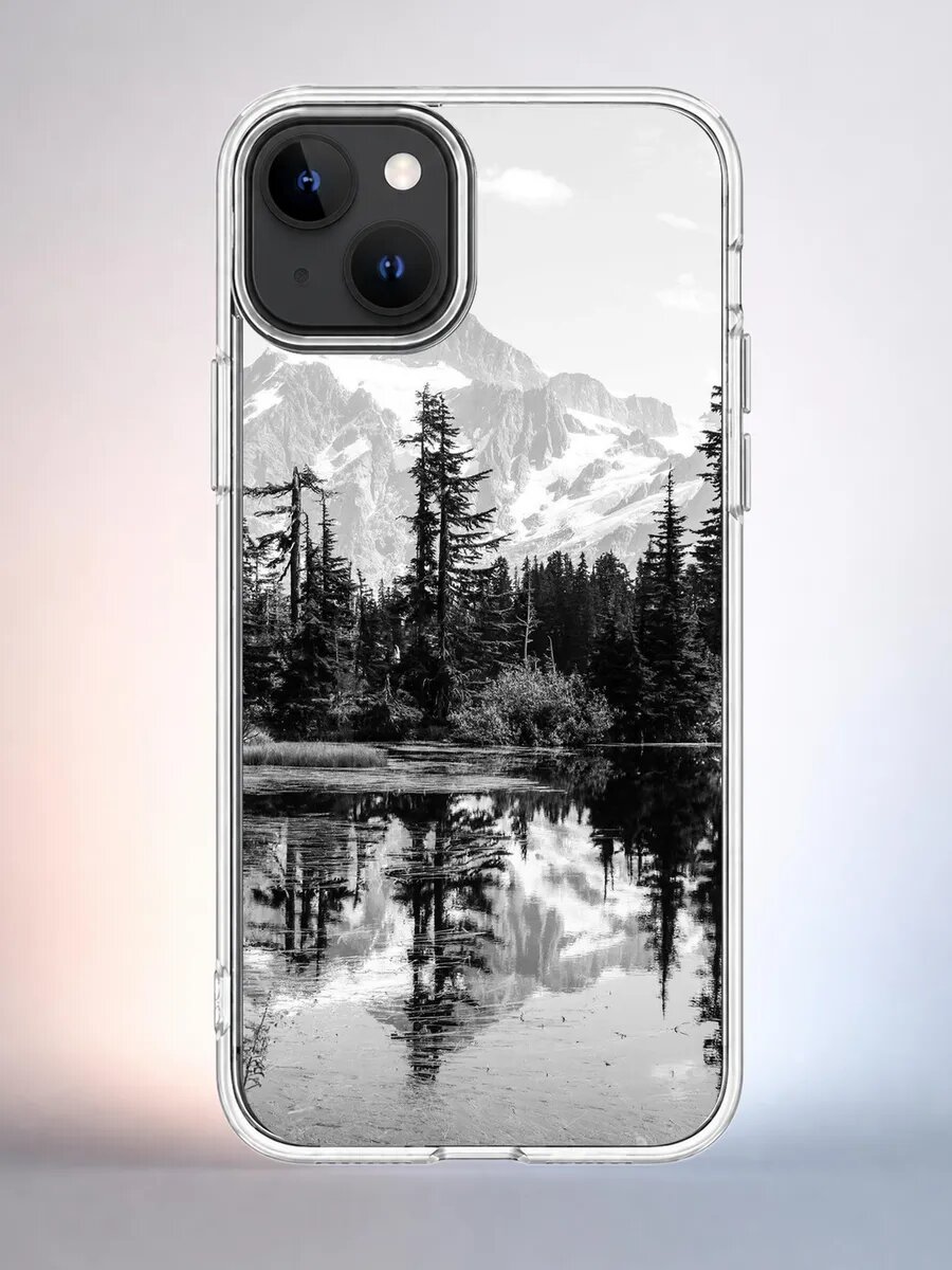 Чехол iPhone 13 гора и озеро силиконовый