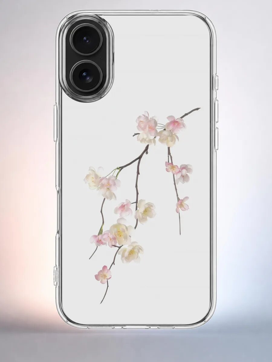 Чехол iPhone 16 сакура, махровые цветы y2k Indie sleaze