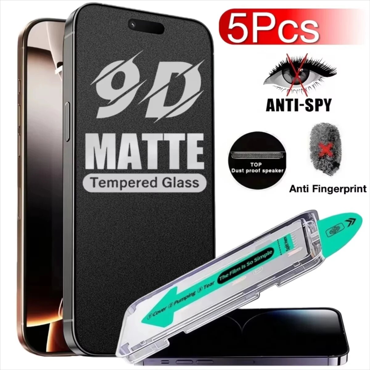 Защитное стекло матовое для iPhone 16 с антишпионом