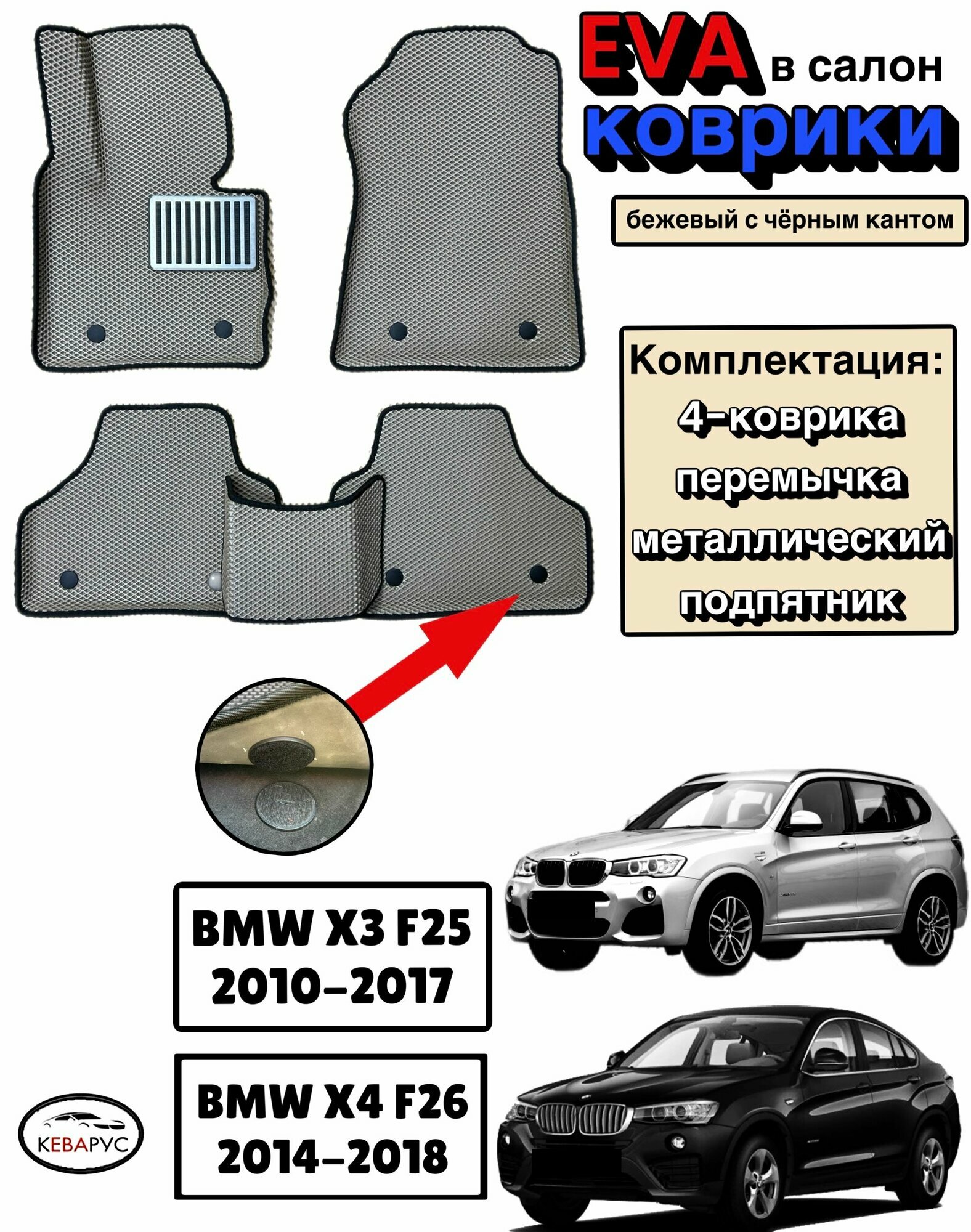 Комплект EVA с бортами для BMW X3, X4 (F25, F26) 2010-2017 /БМВ Х3, X4 (F25, F26).