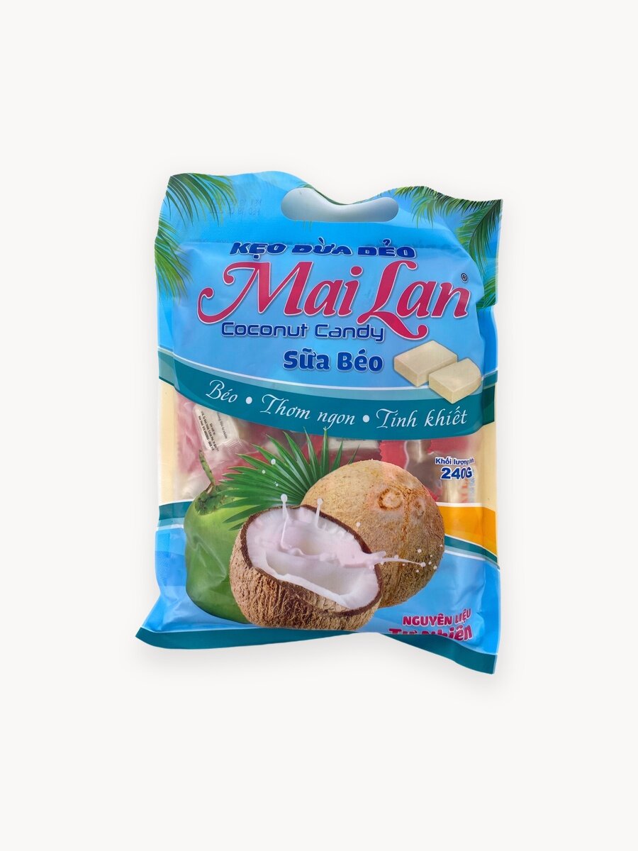 Вьетнамские натуральные кокосовые конфеты Mai Lan, KEO DUA DEO, Coconut Candy, Sua Beo, Вьетнам, 240 гр